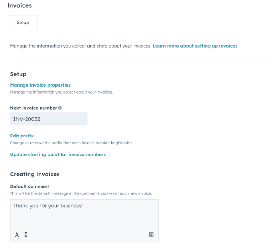 Configure a default note for HubSpot invoices
